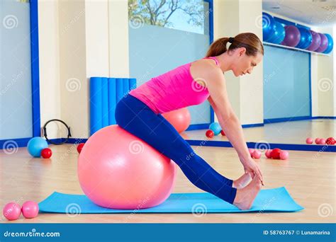 Pilates Woman Fitball Swiss Ball Exercise Workout Stock Image Image