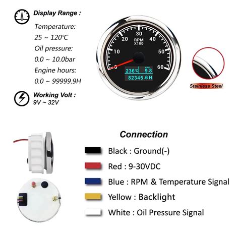 3 In 1 Tachometer Gauge 8000 6000 4000 Rpm 85mm Grandado