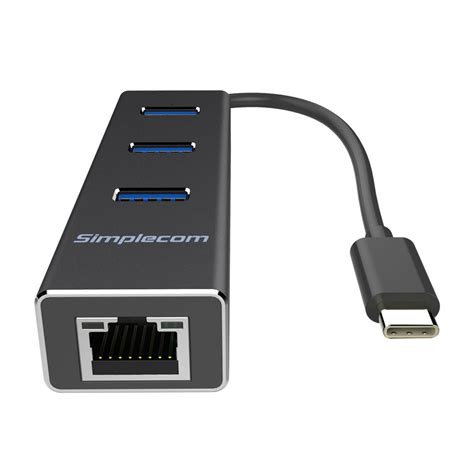Simplecom Chn411 Aluminium Usb Type C To 3 Port Usb 30 Hub With Gigabit Ethernet Adapter