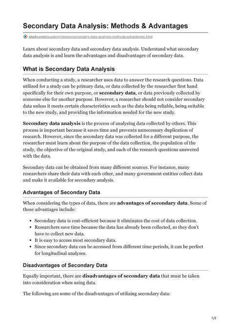 Study Com Secondary Data Analysis Methods Advantages 1 Secondary Data Analysis Methods