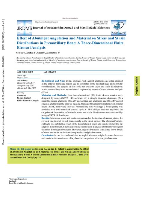 Pdf Effect Of Abutment Angulation And Material On Stress And Strain