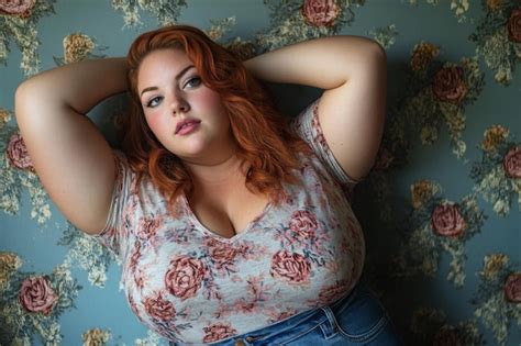 Premium Photo Confident Pose Of A Plus Size Woman In Floral Top