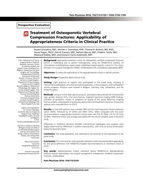Pdf Treatment Of Osteoporotic Vertebral Compression Fractures Applicability Of