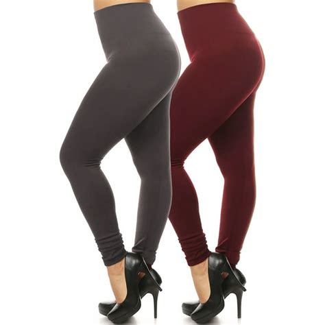 Womens 2 Pack Plus Size High Rise Banded Waist Full Length Leggings