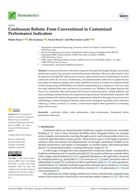 Pdf Continuum Robots From Conventional To Customized Performance Indicators