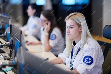 Premium Photo Female Security Operator Working In A Data System Control Room Offices Technical
