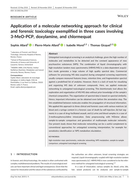 Pdf Application Of A Molecular Networking Approach For Clinical And Forensic Toxicology
