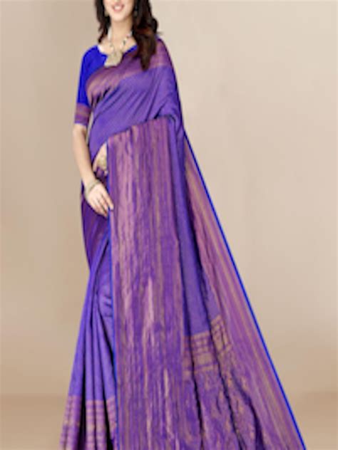 Buy Vairagee Blue And Gold Toned Woven Design Zari Saree Sarees For