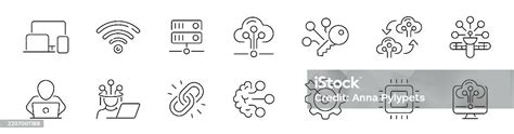 정보 기술 아이콘 세트입니다 정보 기술 벡터 아이콘입니다 정보 기술과 관련된 개요 아이콘 집합입니다 선형 아이콘 컬렉션입니다 편집 가능한 획 벡터 아이콘 0명에 대한 스톡