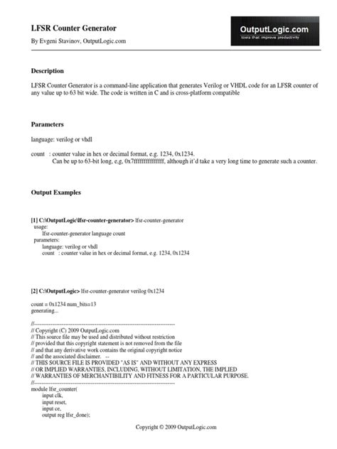 lfsr counter generator description pdf vhdl field programmable
