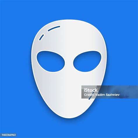 종이 는 파란색 배경에 고립 된 외계인 아이콘을 잘라 외계인 외계인의 얼굴 이나 머리 기호 종이 아트 스타일 벡터 3차원 형태에 대한 스톡 벡터 아트 및 기타 이미지
