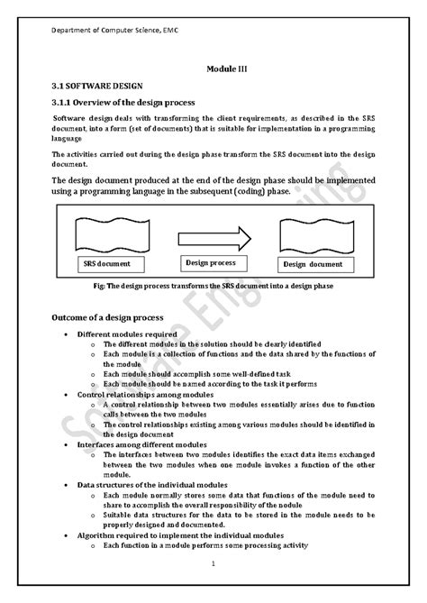 Module Iii Pca Lecture Notes Module Iii 3 Software Design 31 Overview Of The Design Process