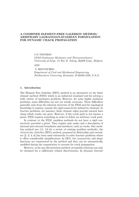 pdf a combined element free galerkin method arbitrary lagrangian