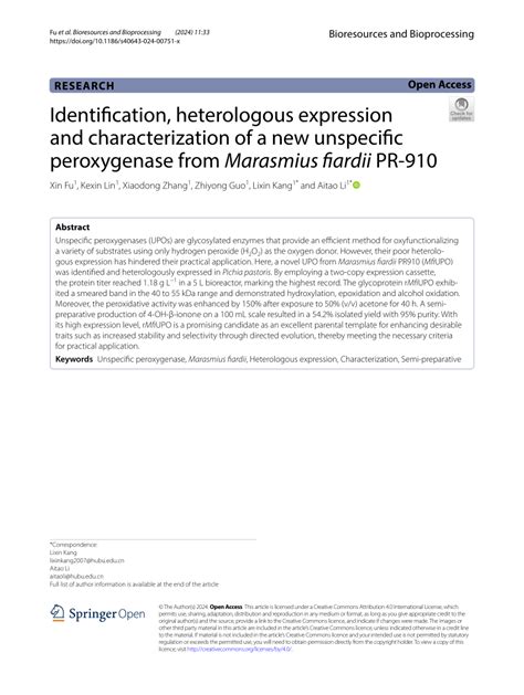Pdf Identification Heterologous Expression And Characterization Of A New Unspecific