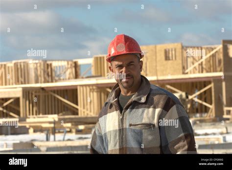 Construction Worker At New Housing Development Ajax Ontario Stock