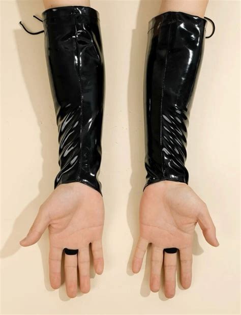 Black Pvc Gloves Fingerless Pvc Corset Lace Up Gauntlet Gloves Fancy