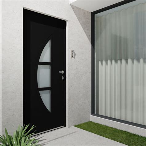 Porte d entrée Alu Omaha Essentiel H x l cm vitrée noir pous gauche Fenetre