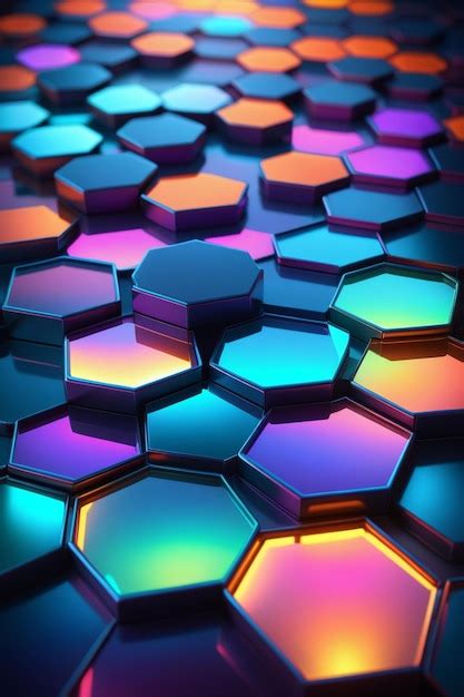 Premium Photo 3d Metal Glowing Hexagon Objects With Neon Lights
