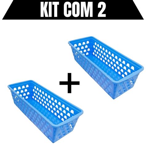 Kit 2 Cesto Organizador Multiuso Comprido Azul Uninjet Shopee Brasil