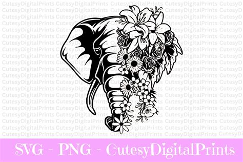 Floral Elephant Svg Elephant Svg Flower Elephant Svg Floral Animal
