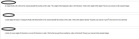 solved an object floats with a third of its volume beneath