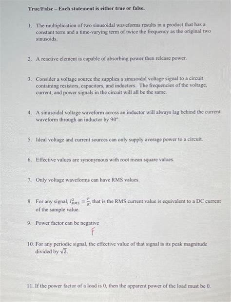 Solved Truefalse Each Statement Is Either True Or False 1