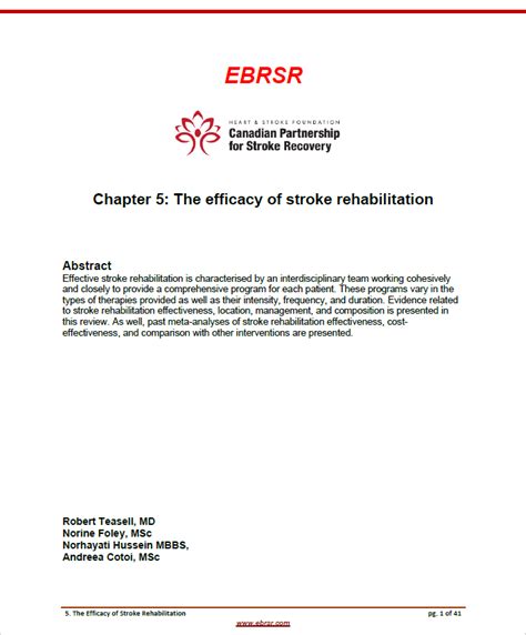 The Efficacy Of Stroke Rehabilitation Ebrsr Evidence Based Review Of Stroke Rehabilitation
