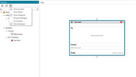 Please Confirm Try Catch Activity Available In Uipath Studiox Enterprise Version