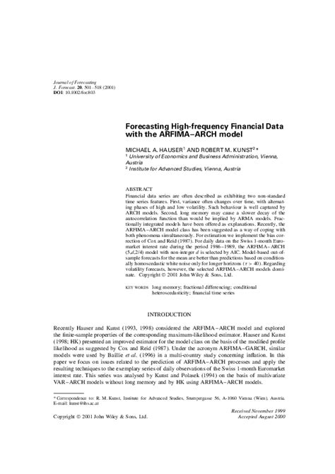 Pdf Forecasting High Frequency Financial Data With The Arfima Arch Model