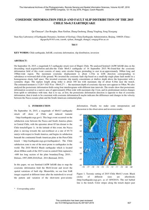 Pdf Coseismic Deformation Field And Fault Slip Distribution Of The 2015 Chile Mw8 3 Earthquake