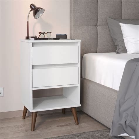 Kit 2 Mesa De Cabeceira Retro Taurus Ej Moveis Branco MadeiraMadeira