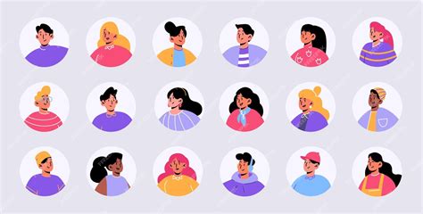 사람들 아바타 남성 또는 여성 캐릭터 얼굴 설정 무료 벡터