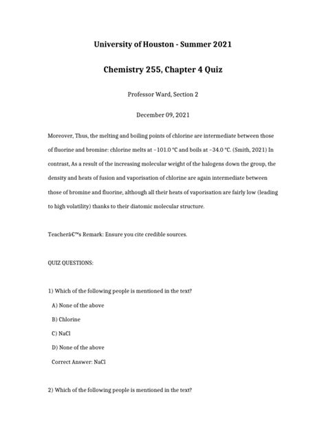 Chemistry 255 Chapter 4 Quiz Pdf