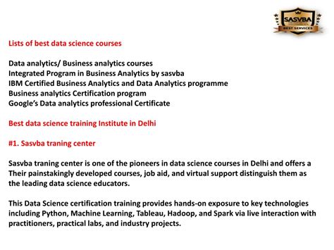 ppt best data science training in delhi sasvba powerpoint