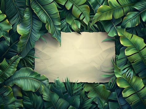Marco De La Selva Tropical Con Papel En Blanco En El Centro Rodeado De