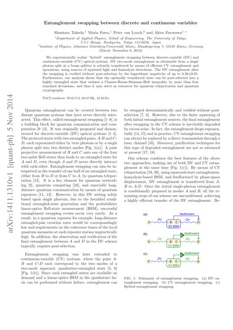 pdf entanglement swapping between discrete and continuous variables