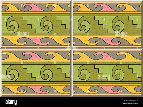 Ceramic Tile Pattern Of Primitive Spiral Curve Wave Geometry Stock