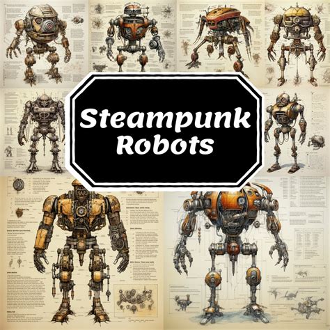 Steampunk Robot Technical Blueprints Retro Tech Art Steampunk T