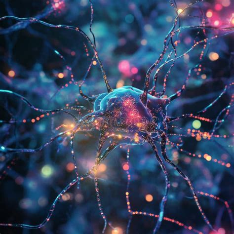 Glowing Neural Network Connections In A Futuristic Bioluminescent Brain