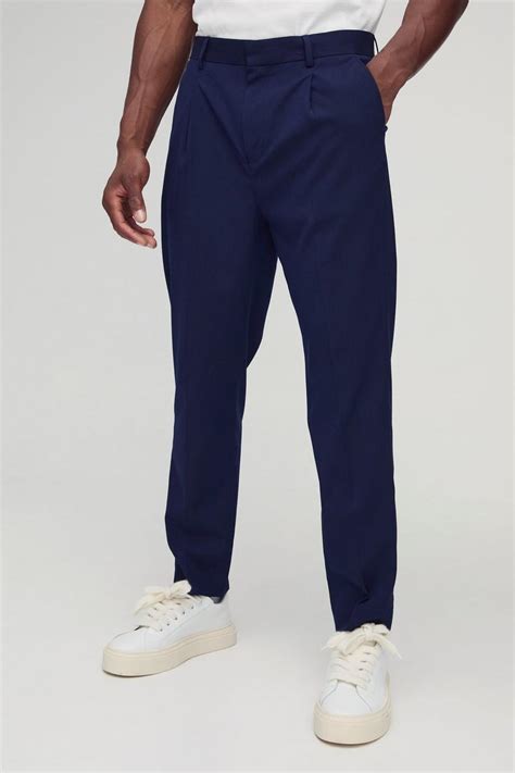 Fixed Waist Pleat Front Tapered Tailored Trousers Boohoo Usa