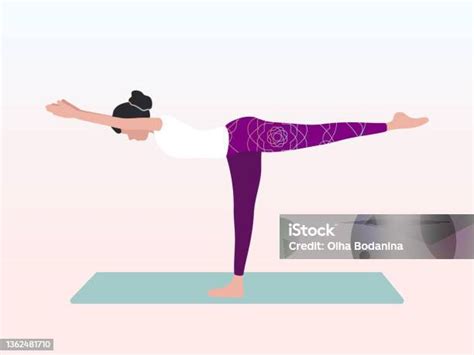 한 여성이 전사 Iii 또는 비라바드라사나 Iii의 포즈에서 요가를 연습합니다 포스터 배너 전단지 엽서 웹사이트에 사용할 수