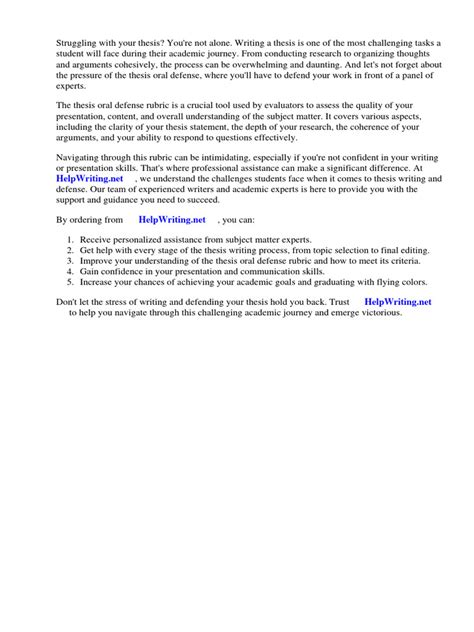 Thesis Oral Defense Rubric Pdf Rubric Academic Thesis