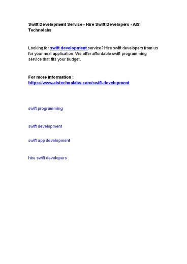 Ppt Swift Development Service Hire Swift Developers Ais