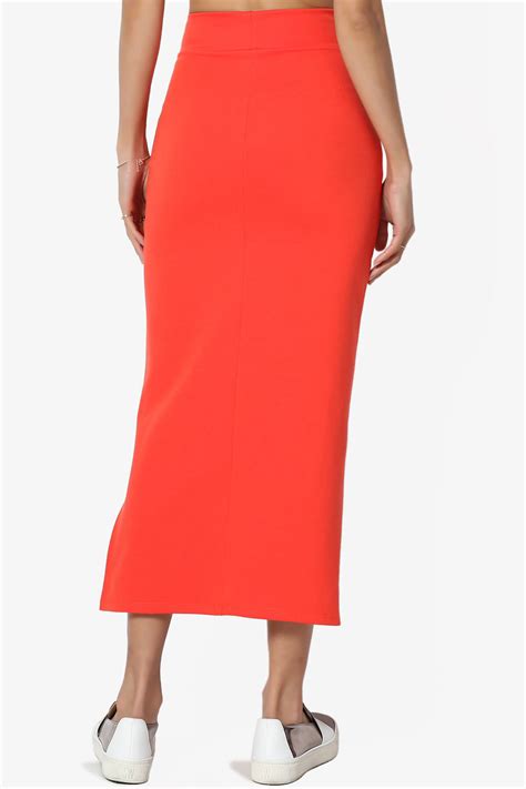 Themogan Womens Plus Side Slit Ponte Knit High Waist Mid Calf Long