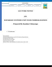 Database Systems Unit Four Normalisation Lecture Notes And Course Hero