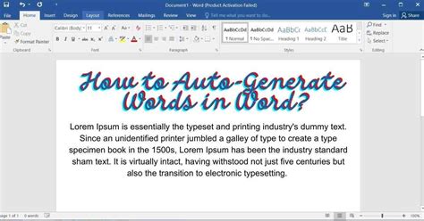 how to auto generate words in word lipsum hub