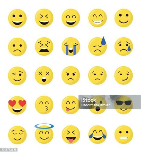 가장 인기있는 이모티콘 세트 플랫 디자인 옐로우 만화 이모티콘 컬렉션 디자인 울고 미소 웃고 즐겁고 슬프고 화가 나고 행복한 얼굴 이모티콘 벡터 세트 스톡 일러스트 흰색