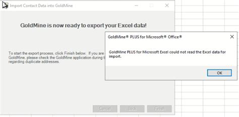Goldmine Plus For Microsoft Office Could Not Read The Excel Data For