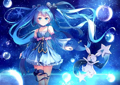 Illustration Long Hair Choker Anime Anime Girls Blue Hair Blue