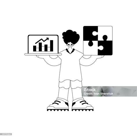 그녀의 손에 당혹감과 도덕적 효과의 그래프가 증가하는 세상 어둠과 화이트 라인 아트를 합산합니다 트렌디한 스타일 벡터 일러스트레이션 결정에 대한 스톡 벡터 아트 및 기타